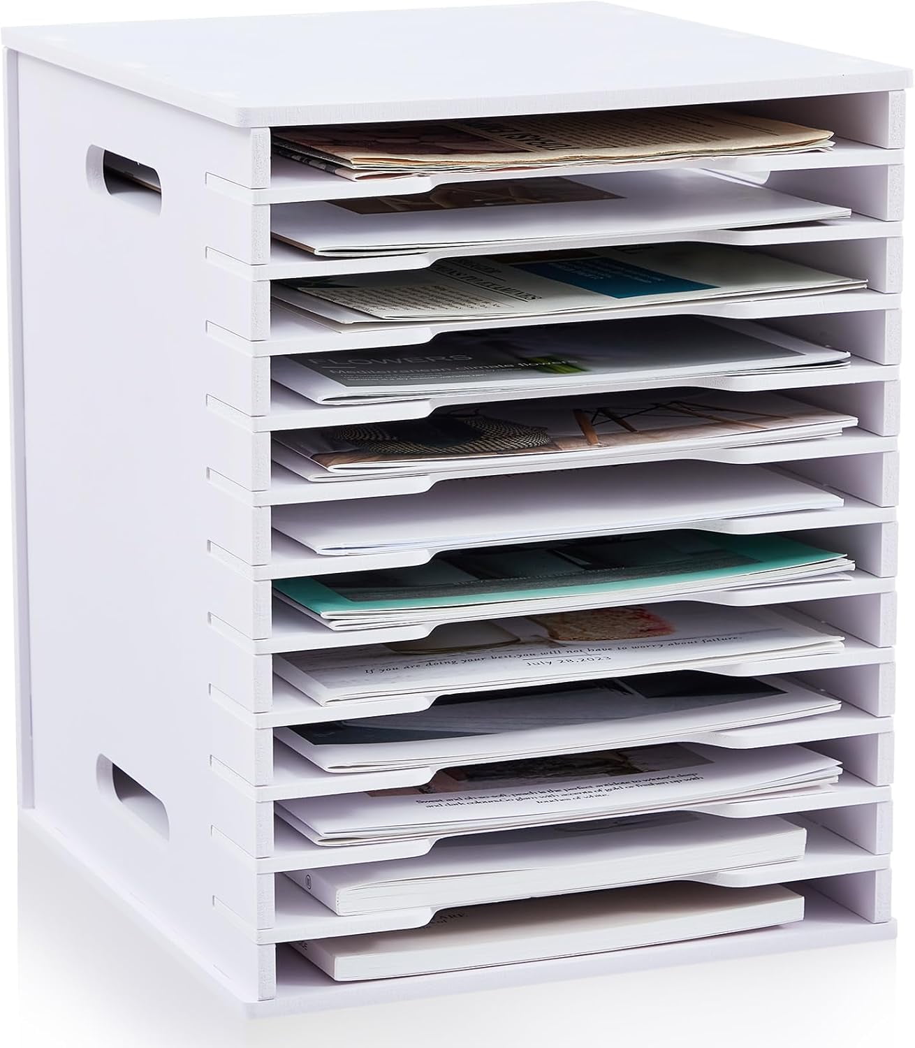 12 Tier 8.5" x 11" Scrapbook Paper Organizer, White Cardstock File ...