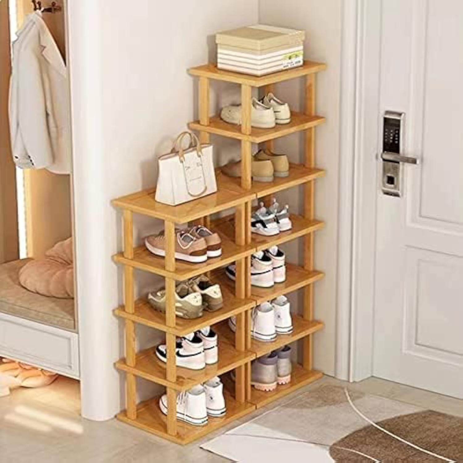12 Tier Bamboo Shoe Rack - Vertical Shoe Organizer for Small Spaces ...
