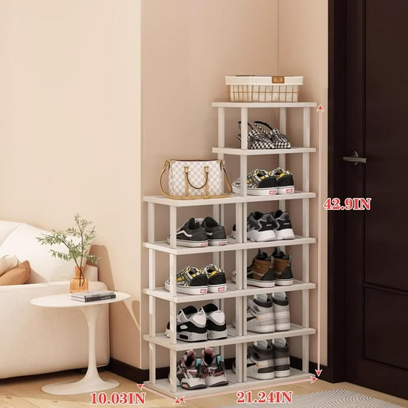 12-Tier Bamboo Shoe Rack Vertical Organizer for Small Spaces, Tall ...