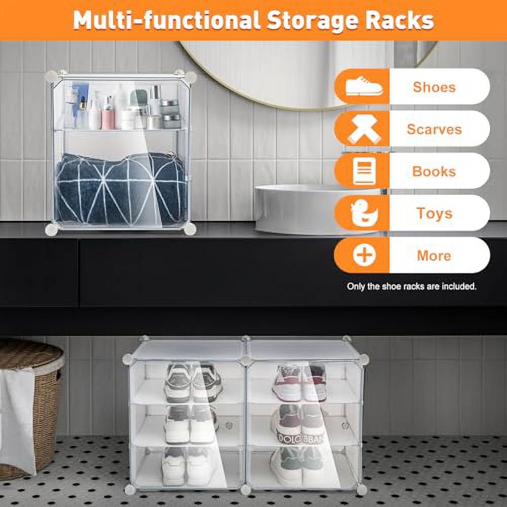 12-Tier Clear Shoe Rack Box Plastic Stackable Shoe Cabinet Organizer ...