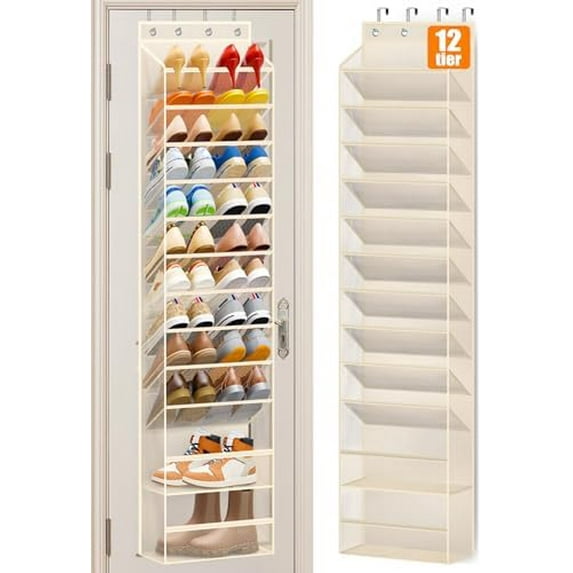 12 Tier Over the Door Shoe Organizer Breathable Mesh Hanging Shoe Rack ...