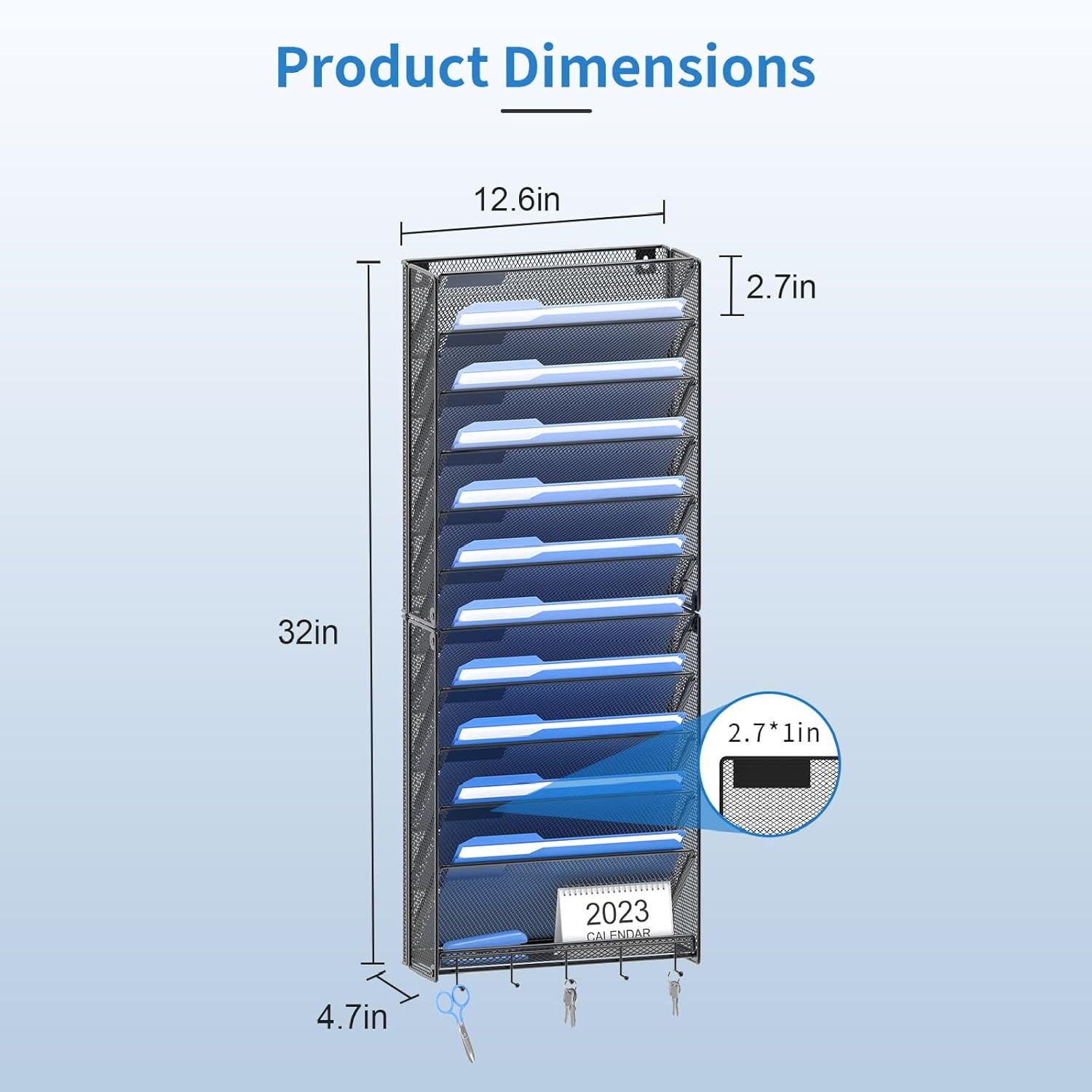 12 Tier Hanging Wall File Organizer with Hooks, Vertical Wall Mount ...