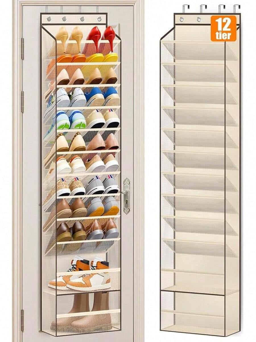12-Tier Over The Door Shoe Organizer, Holds 24 Pairs of Sneakers ...
