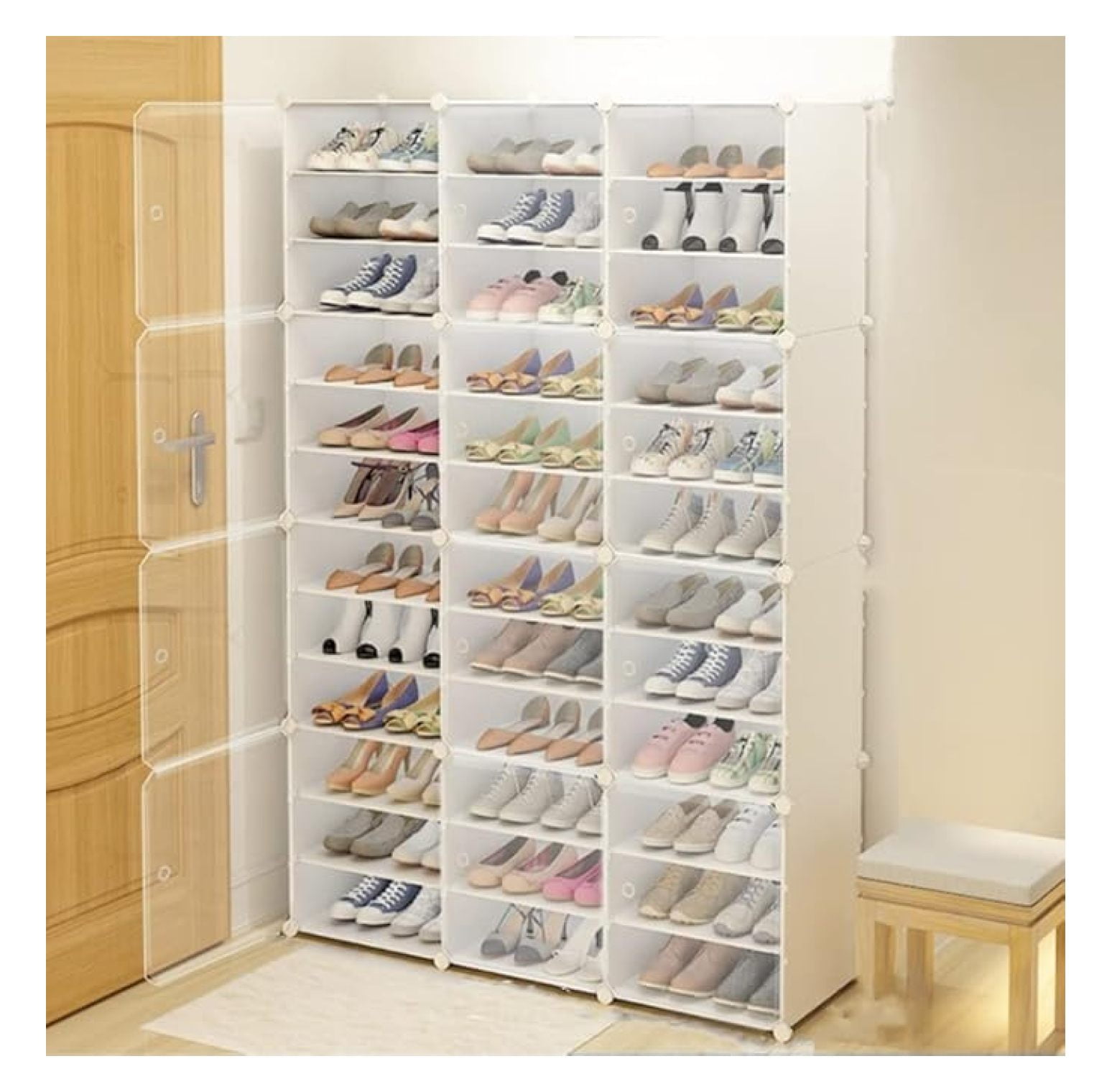 12-Tier Plastic Shoe Rack, 72 Pair Shoe Storage Cabinet with Door ...