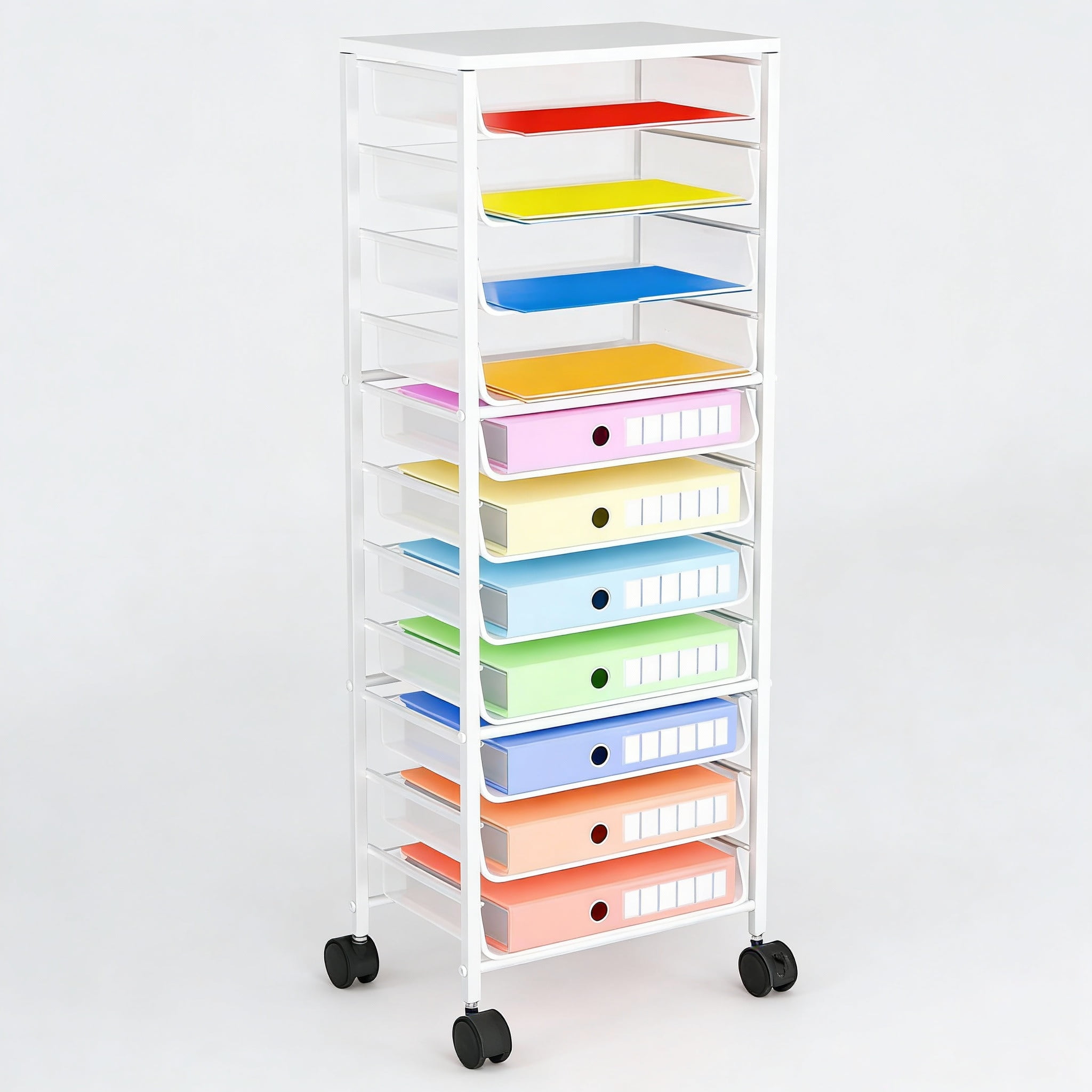 12 Tier Rolling File Cart,Wood Desk File Organizer with Sliding Trays ...