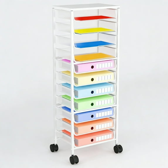 12 Tier Rolling File Cart,Wood Desk File Organizer with Sliding Trays ...