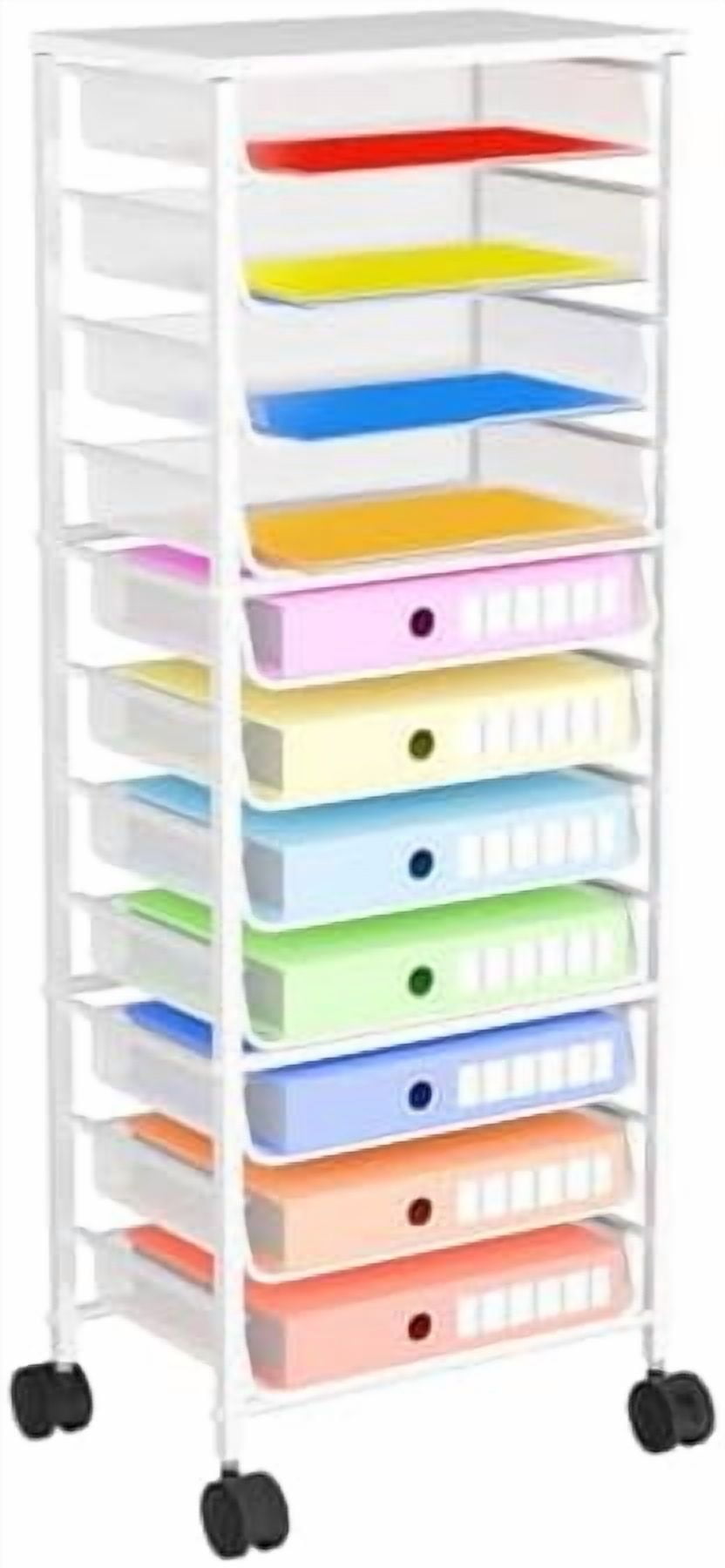 12 Tier Rolling File Cart,Wood Desk File Organizer with Sliding Trays ...