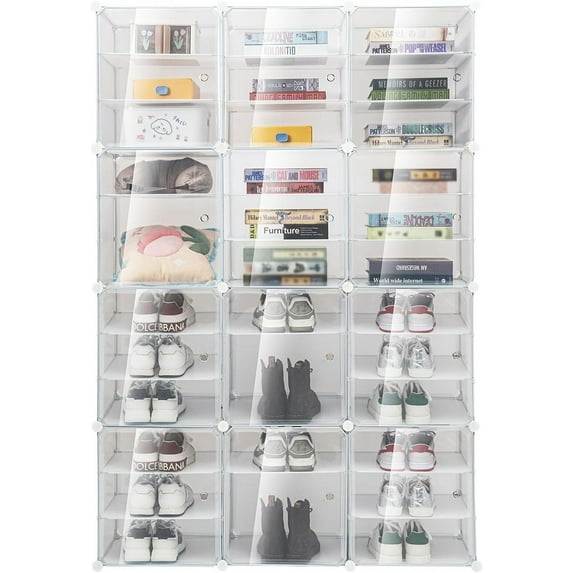 12-Tier Shoe Rack - 72 Pairs Shoe Storage Organizer - Stackable ...