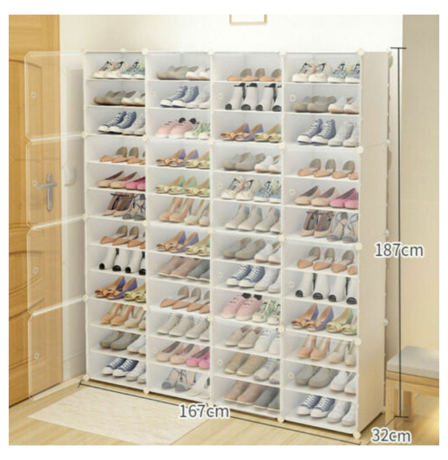 12-Tier Shoe Rack Organizer Stackable Closet 96 Pairs Shoe Box Storage ...