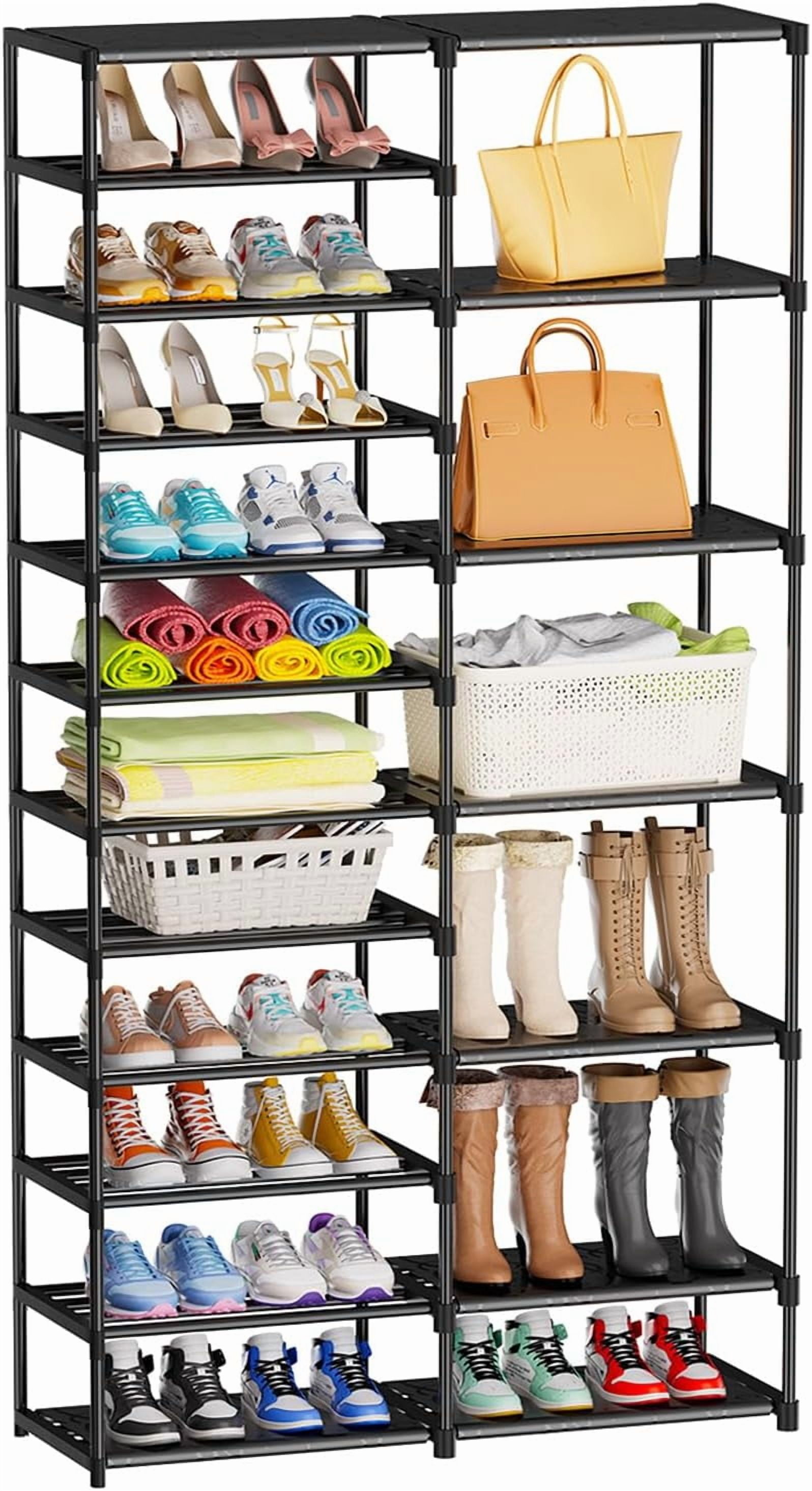 12 Tier Stackable Shoe Rack, Expandable Adjustable Shoe Organizer ...