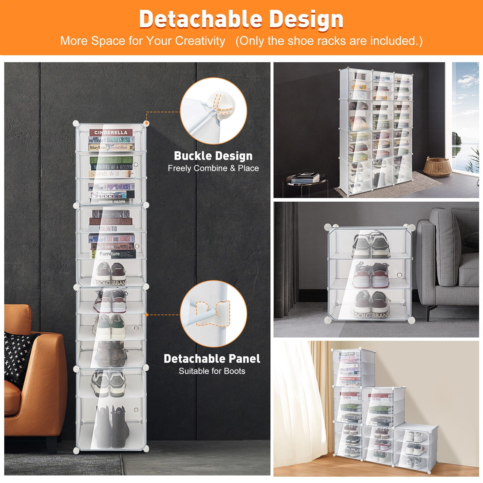 12-Tier Storage Organizer Shoe Rack Stackable Closet 36 Pairs Shoe Box ...