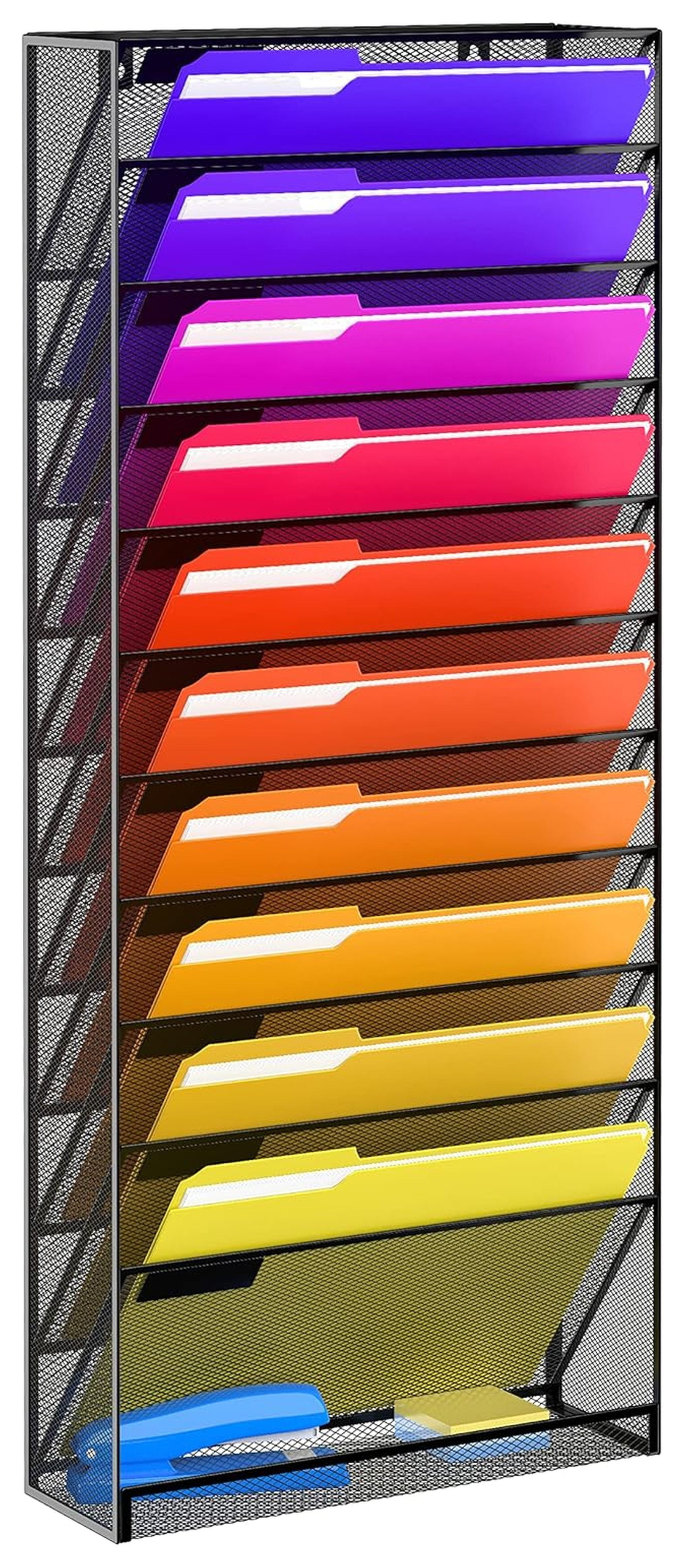 12-Tier Wall File Organizer Mesh Metal Hanging File Folder Organizer ...