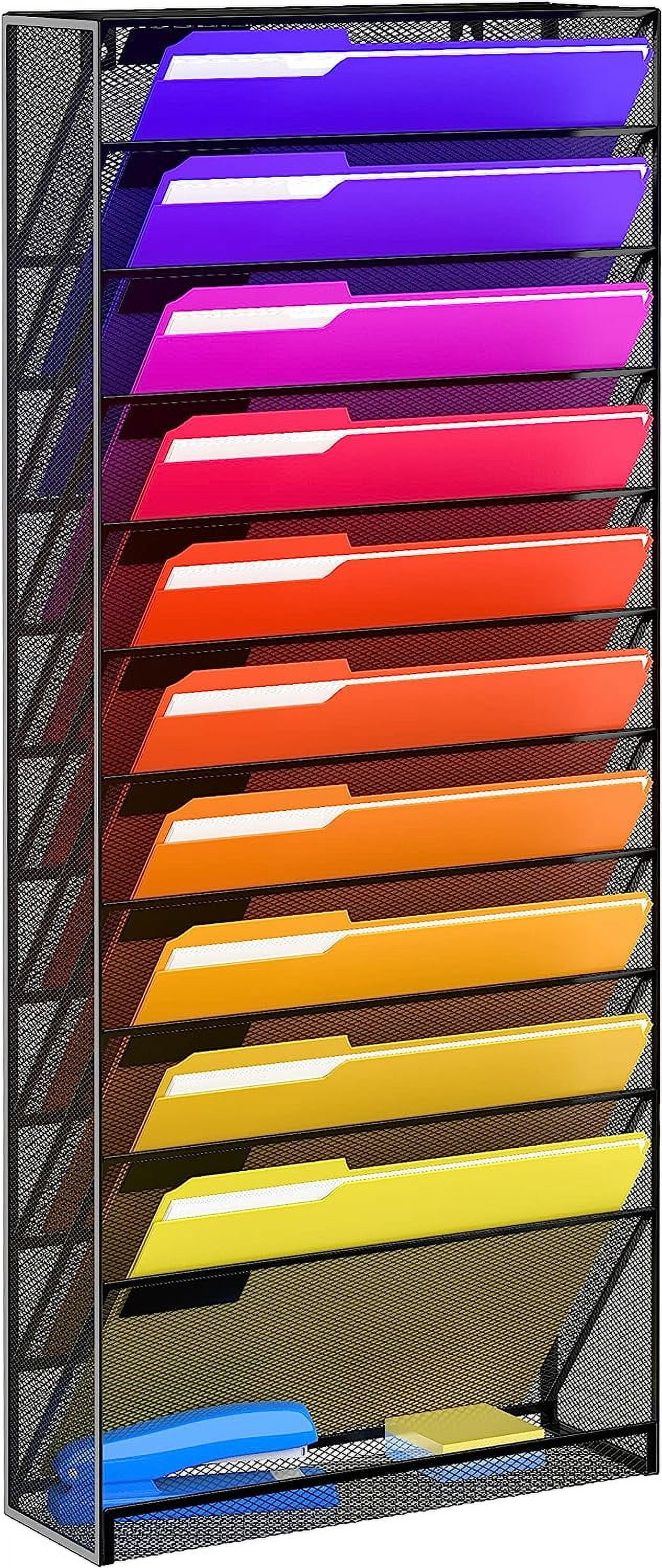 12-Tier Wall File Organizer Mesh Metal Hanging File Folder Organizer ...