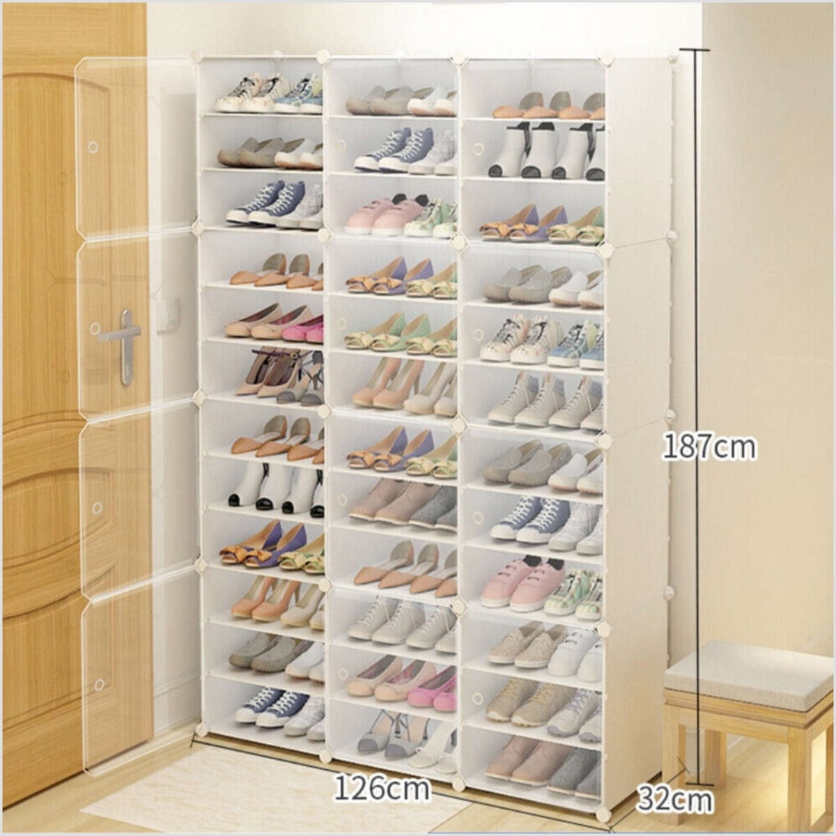 12 Tiers Shoe Rack Box Organizer Stackable Cabinet Storage for 72 Pairs ...