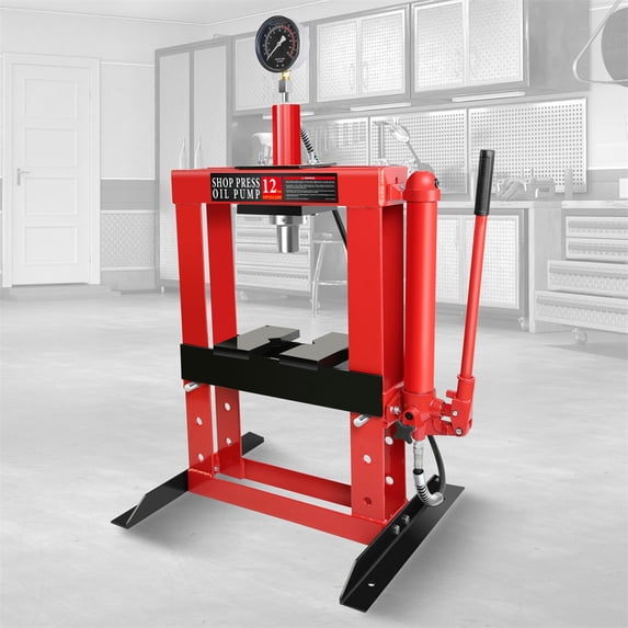 12-Ton Adjustable Hydraulic Shop Press with Stamping Plates & Pressure ...