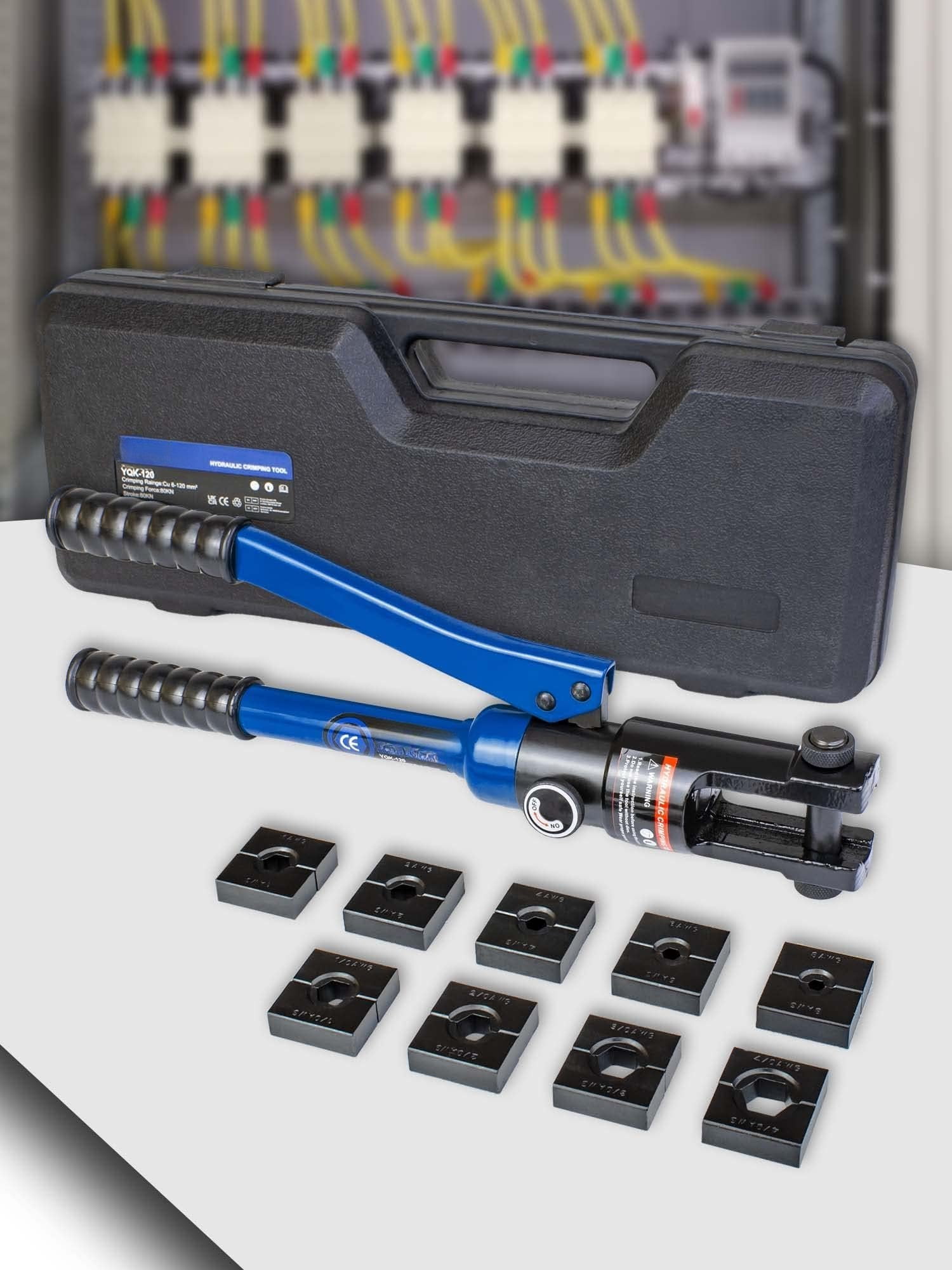 12 Ton Hydraulic Crimping Tool with 9 Standard Dies, Crimps 8AWG to 4/0 ...