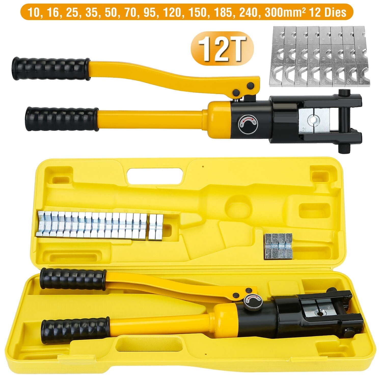 12 Ton Hydraulic Wire Crimper Crimping Battery Cable Lug Terminal 12 ...