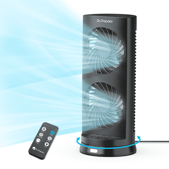 "Dr. Prepare 12"" Oscillating Tower Fan, 3-Speed, Dual Air Circulation ...
