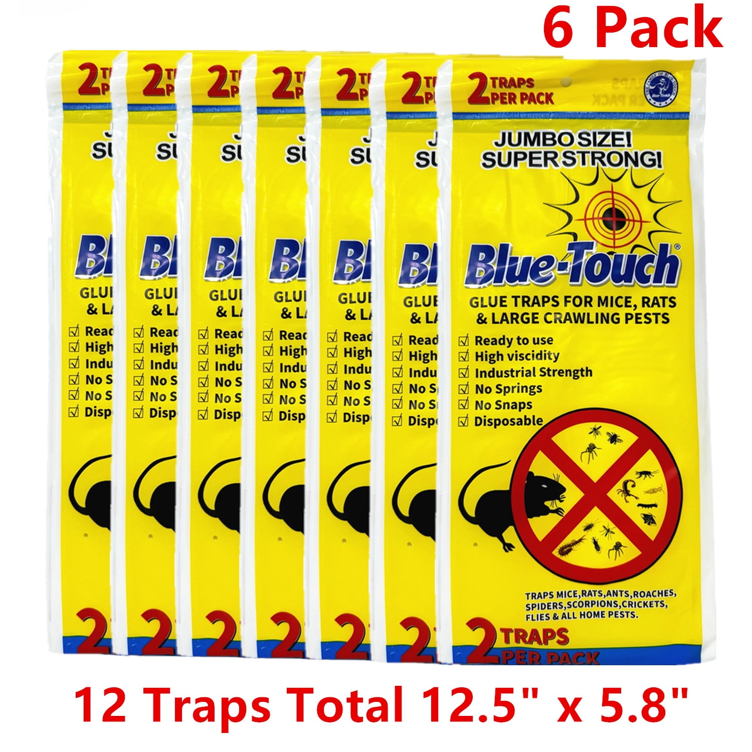 12 Traps 6 Pack Blue Touch Sticky Mouse Traps, Large Mouse Glue Board ...