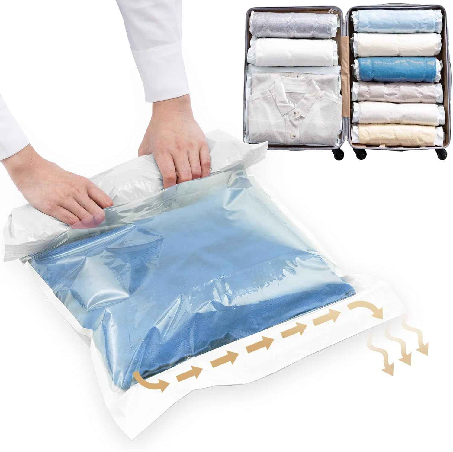 12 Travel Compression Bags, Roll Up Space Saver Bags (6 Large+6 Medium ...