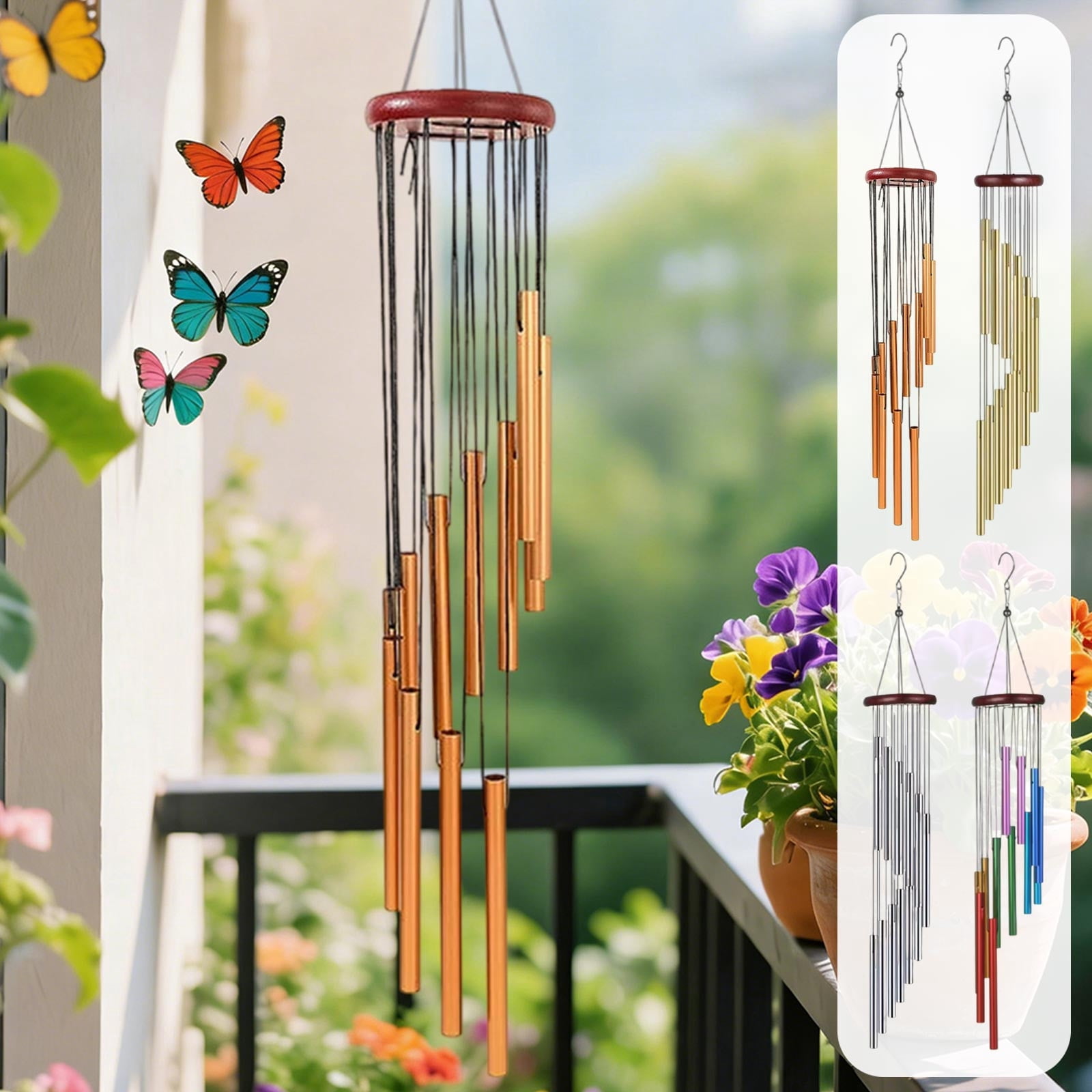 12-Tube Metal Rotating Wind Chime - Weather-Resistant Red Wood Top ...