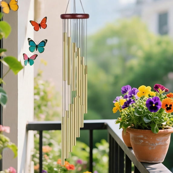 12-Tube Metal Wind Chime with Rotating Design | Gold Aluminum Tubes ...