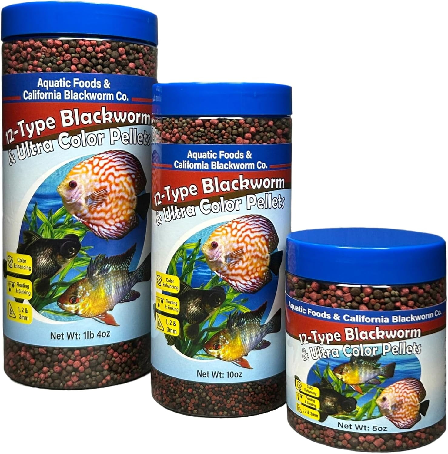 12-Type 1mm, 2mm, 3mm Floating & Sinking Blackworm & Coloring Pellets ...