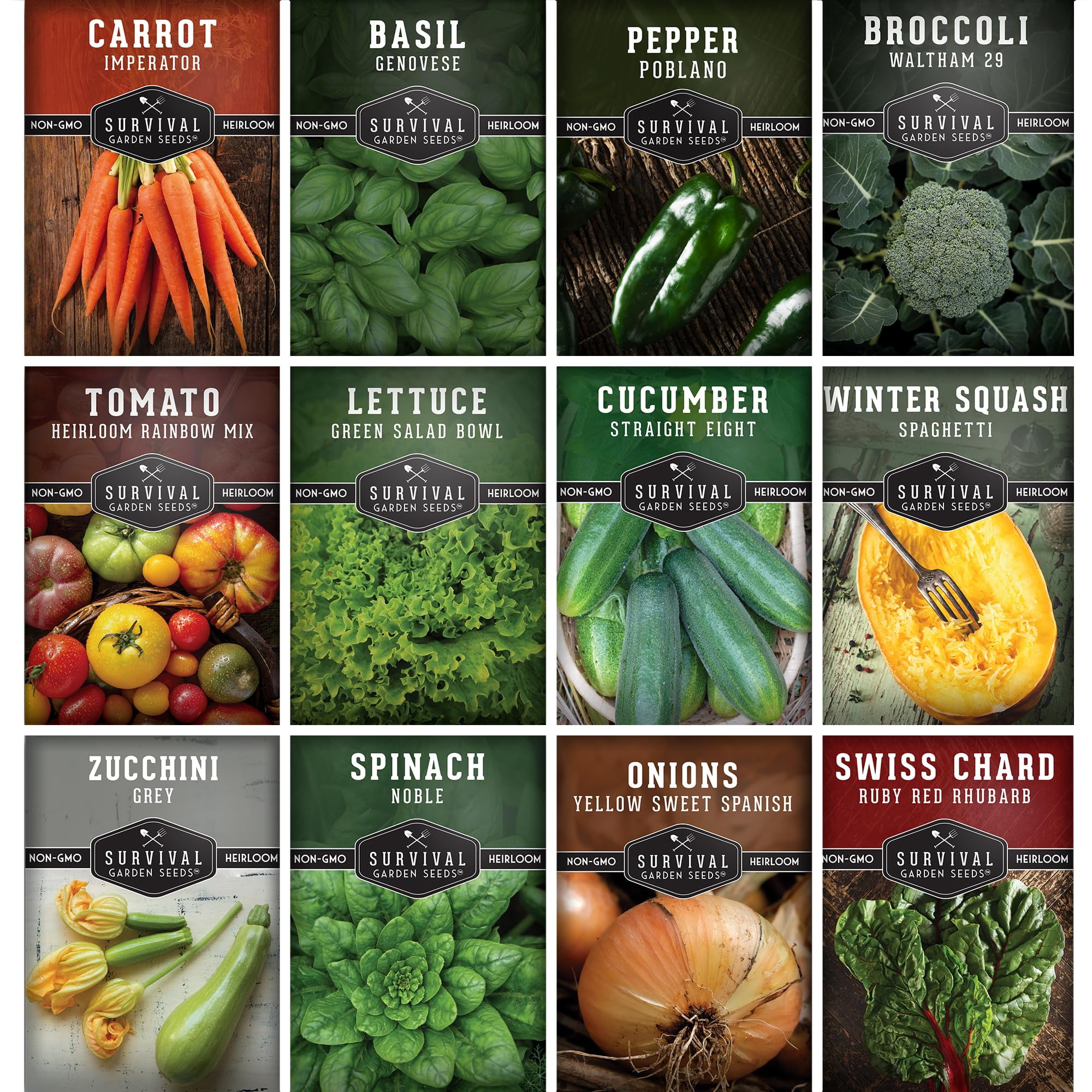 12 Vegetable Seed TWE5 Variety Pack - Broccoli, Carrot, Basil, Onion, Pepper, Swiss Chard ...