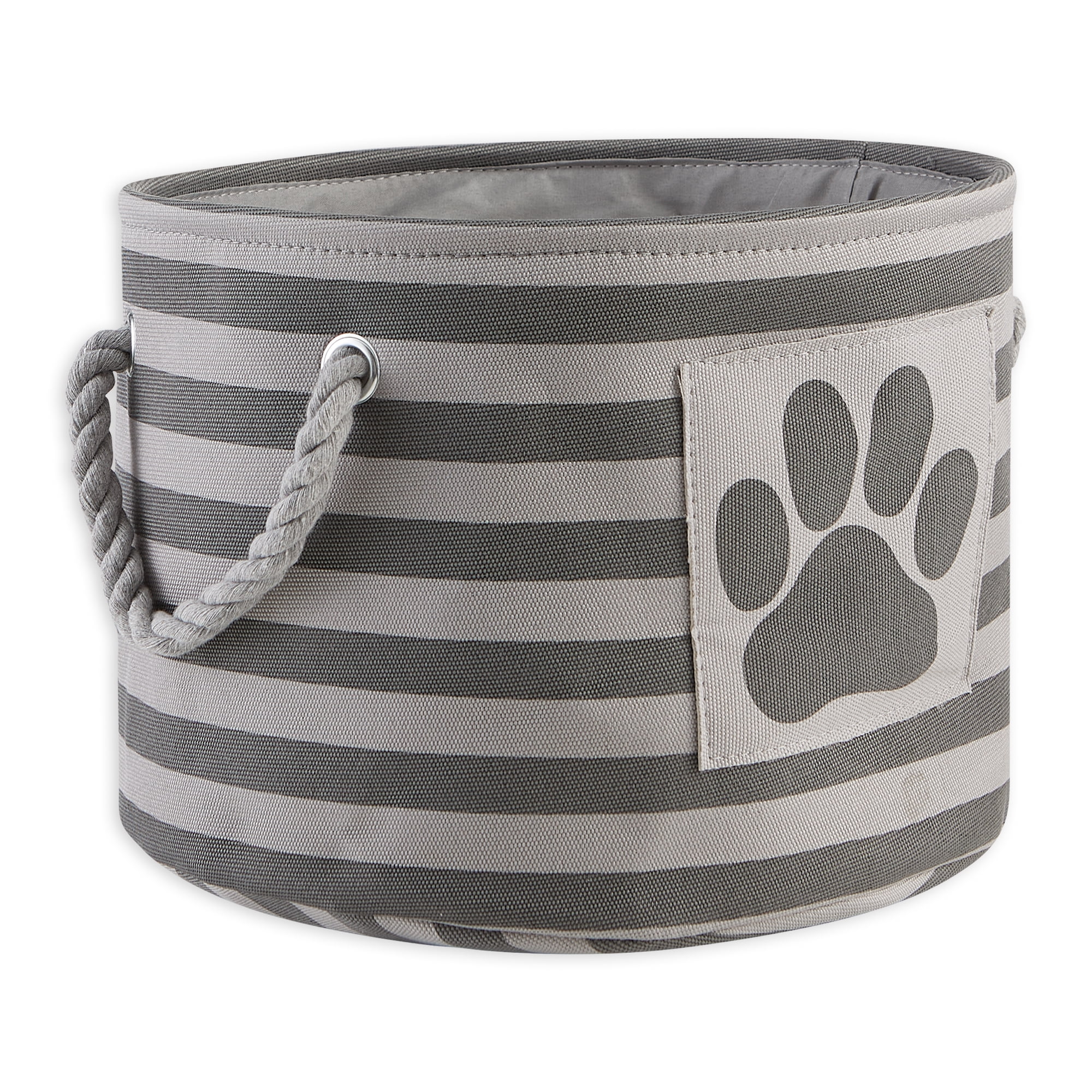 12" Vibrant Gray Stripe with Paw Small Round Polyester Pet Bin ...
