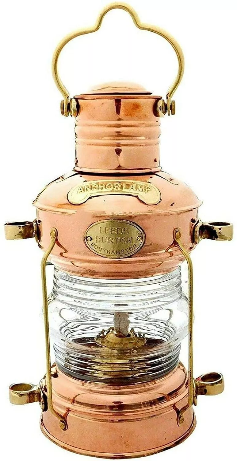 12" Vintage Brass Copper Anchor Oil Lamp Collectible Nautical Maritime ...