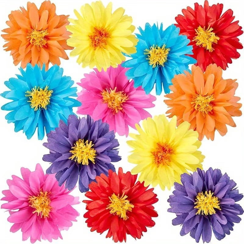 12 Vivid Mexican Paper Flowers - Colorful Tissue Balls for Weddings ...
