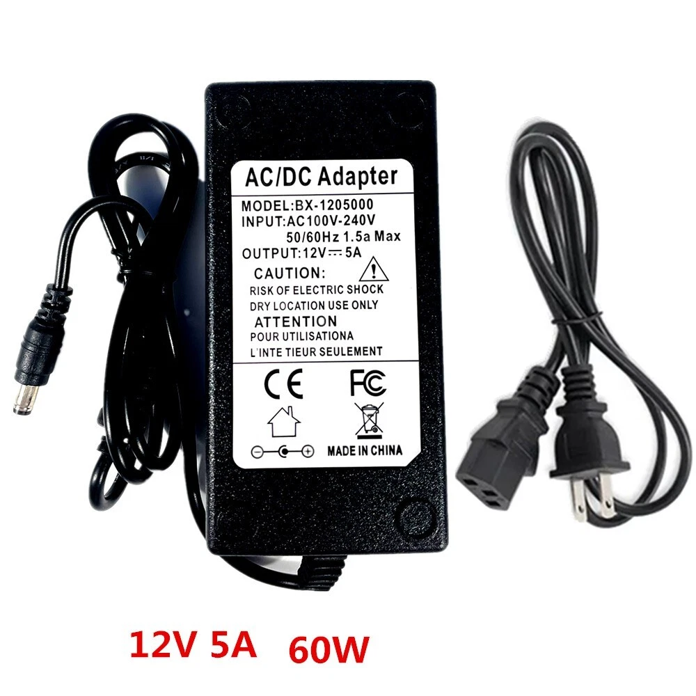 12 Volt 5 Amp (12V 5A) 60W Ac Adapter Charger Power Supply For Ceiling ...