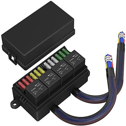 12 Volt Fuse Relay Box Pre-Wired Fuse and Relay Box with 4 Relays and ...