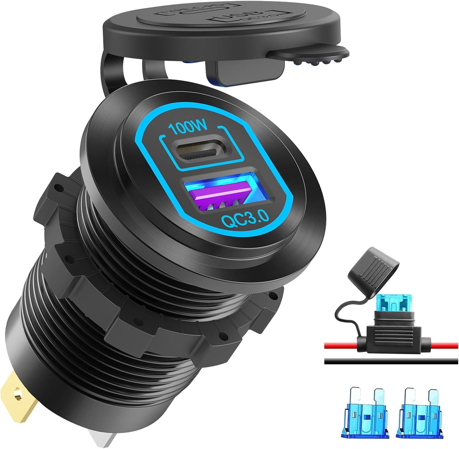 12 Volt USB C Outlet PD 100W Car USB Port for Laptop and QC3.0 18W Car ...