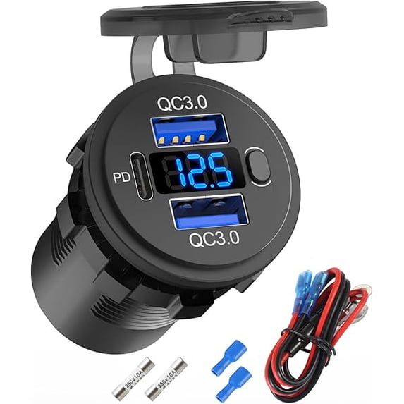 12 Volt USB Outlet Dual Quick Charge 3.0 Port and PD3.0 USB C Car ...