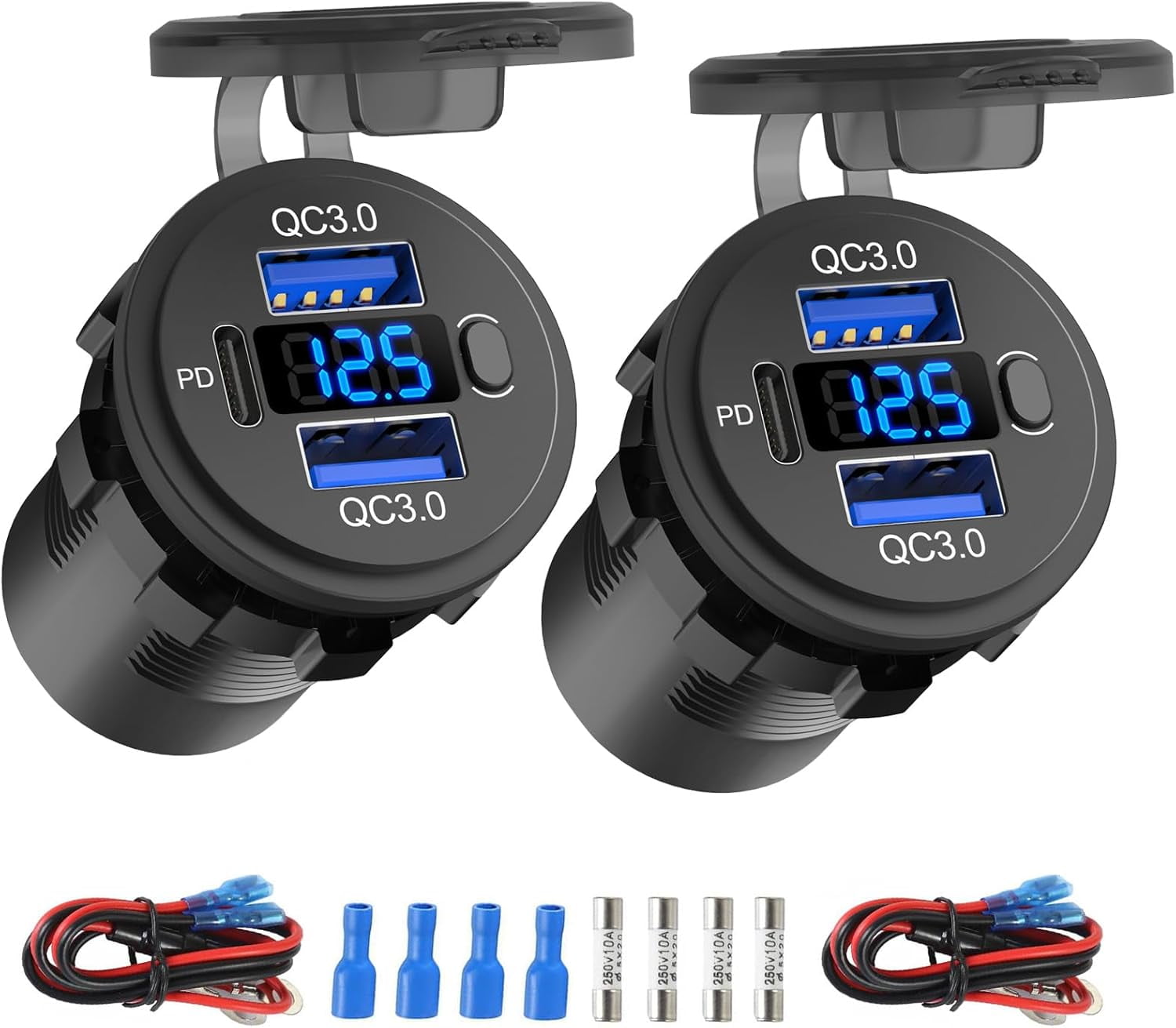 12 Volt USB Outlet Dual Quick Charge 3.0 Port and PD3.0 USB C Car ...