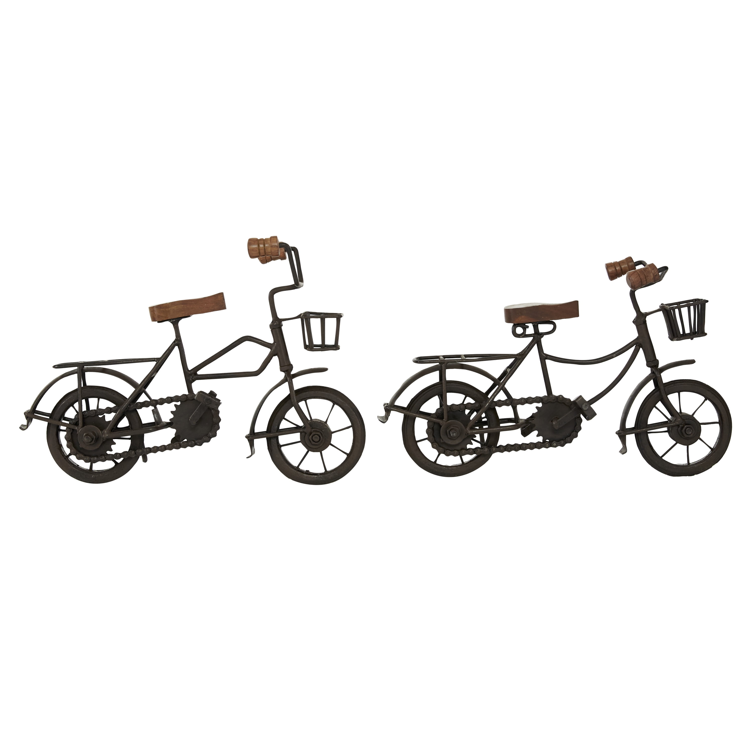 12"W, 7"H Black Metal Bike Sculpture with Wood Accents, by DecMode (2 ...