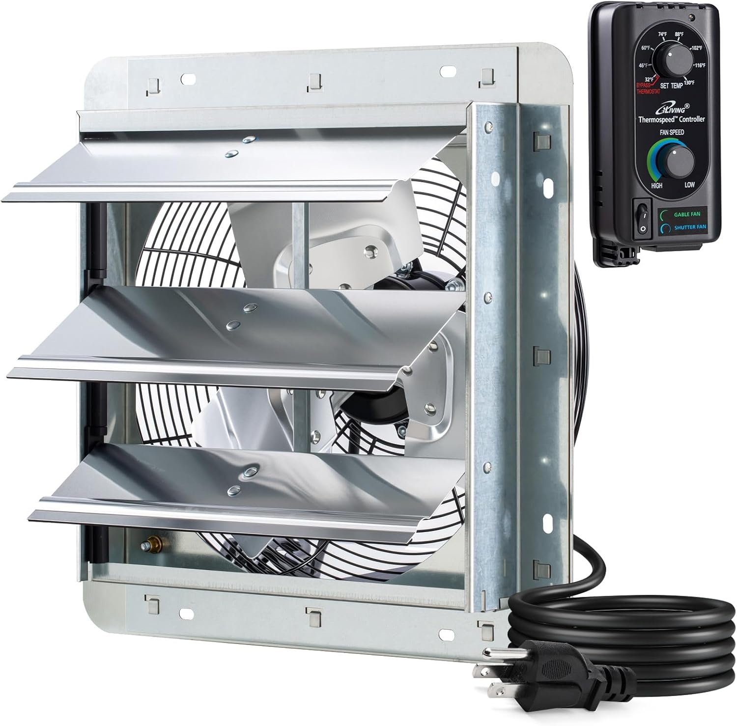 12" Wall Mounted Shutter Exhaust Fan, Automatic Shutter, with ...