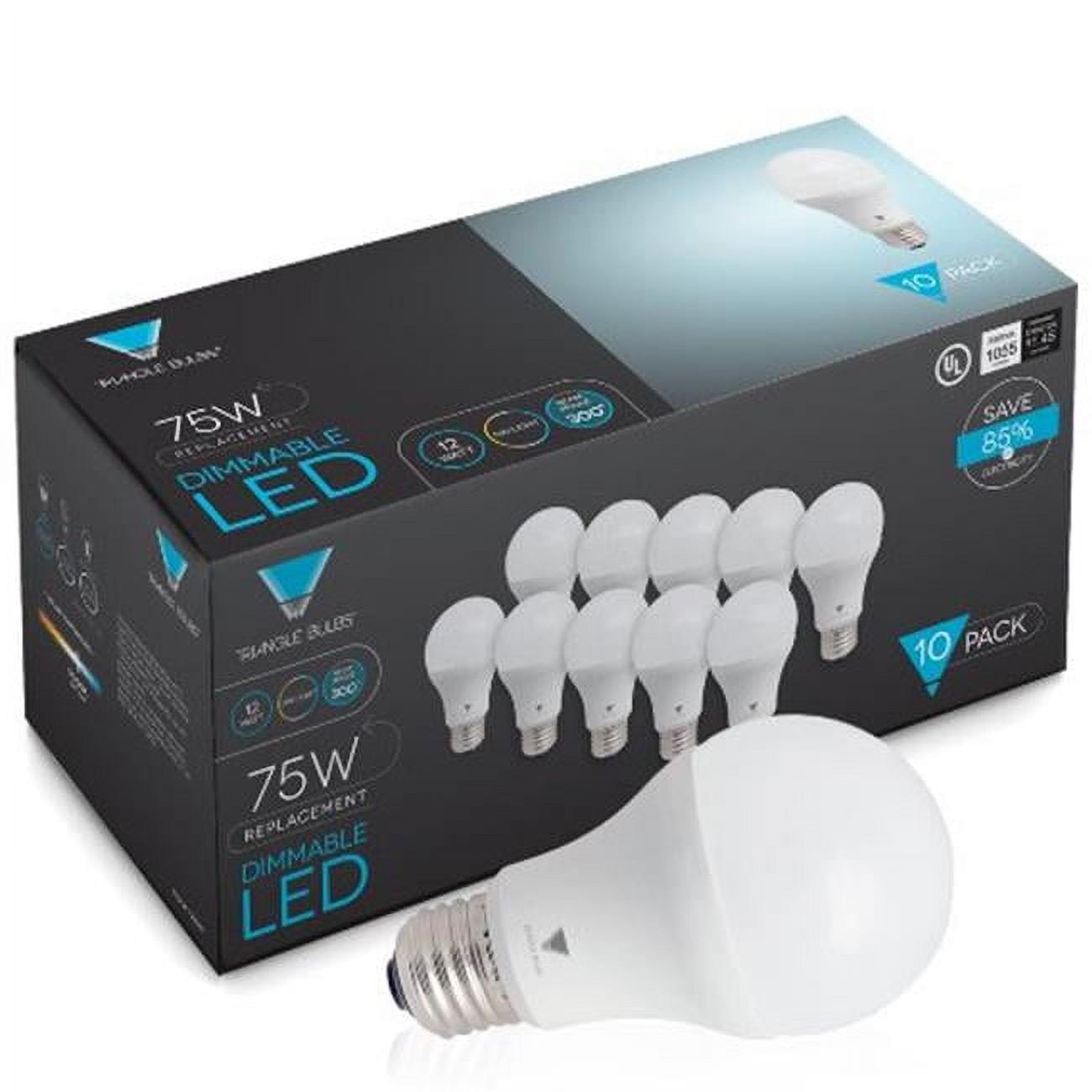 12 Watt A19 LED Bulb Dimmable, 1055 Lumens Day Light 5000K - Pack of 10 ...