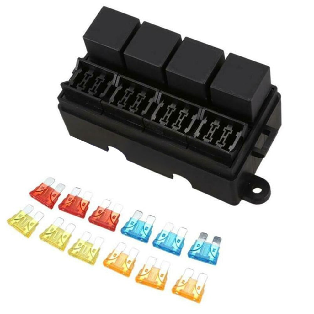 12 Way Blade Fuse Box 4-Relay Holder W/Spade Terminals 12V 40A For Car ...