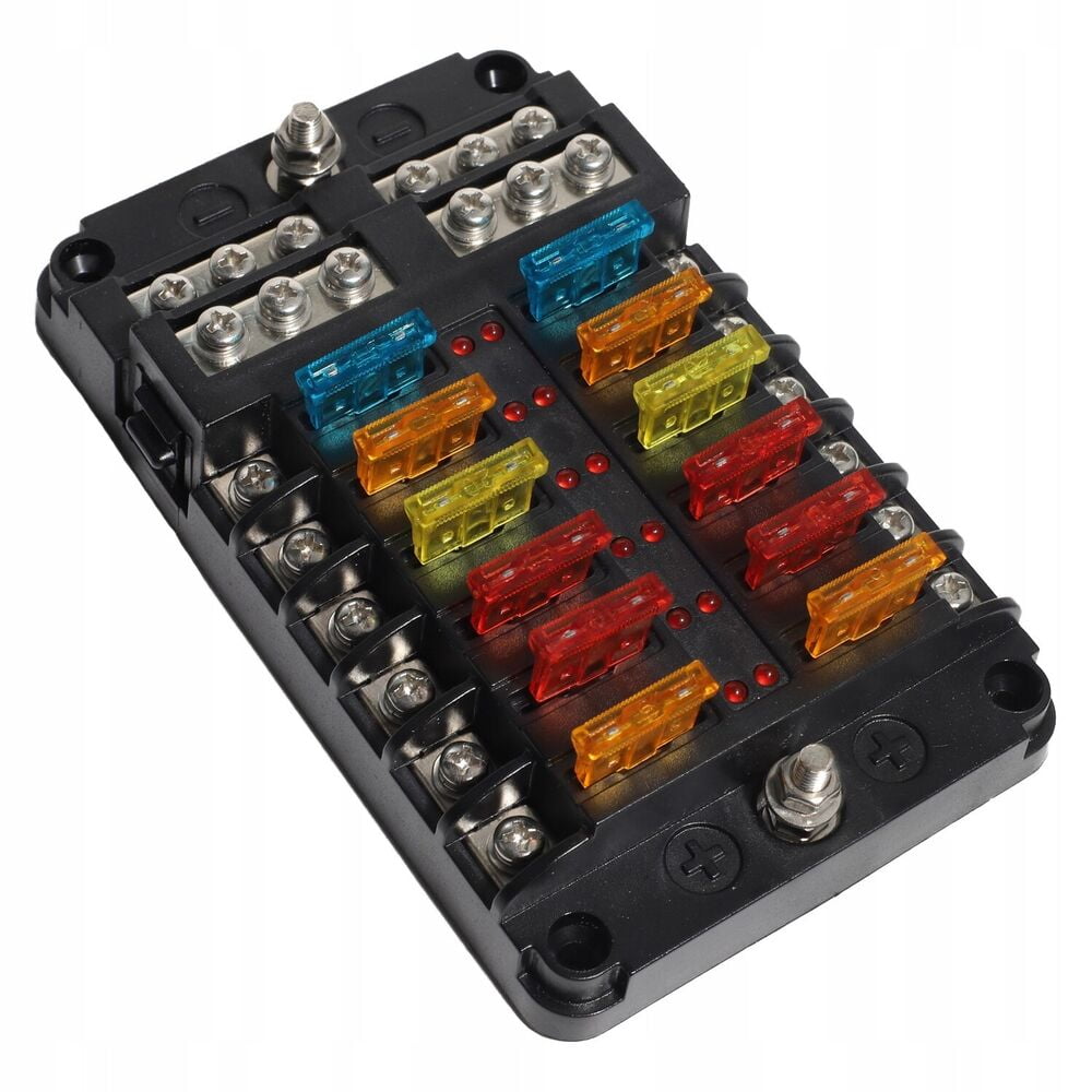 12 Way Blade Fuse Box Block Holder LED 12V Car Boat Power Distribution ...