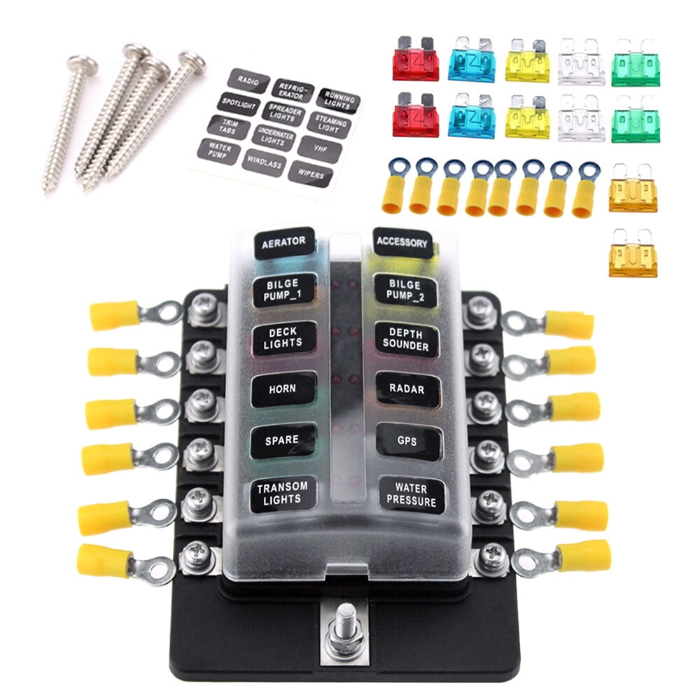 12 Way Blade Fuse Box Holder Fuse Blocks with Red LED Indicator 10Pcs ...