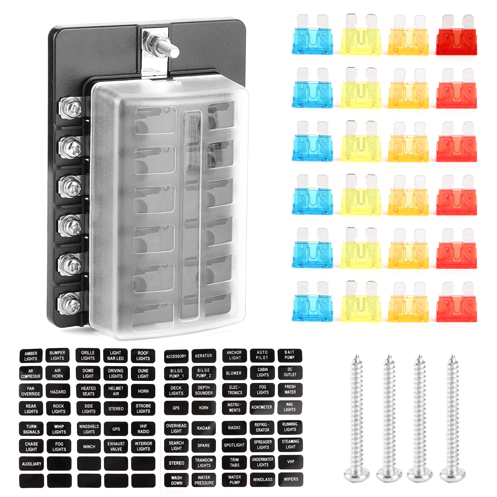 12-Way Fuse Box with LED Indicator and Waterproof Cover for Car Boat ...