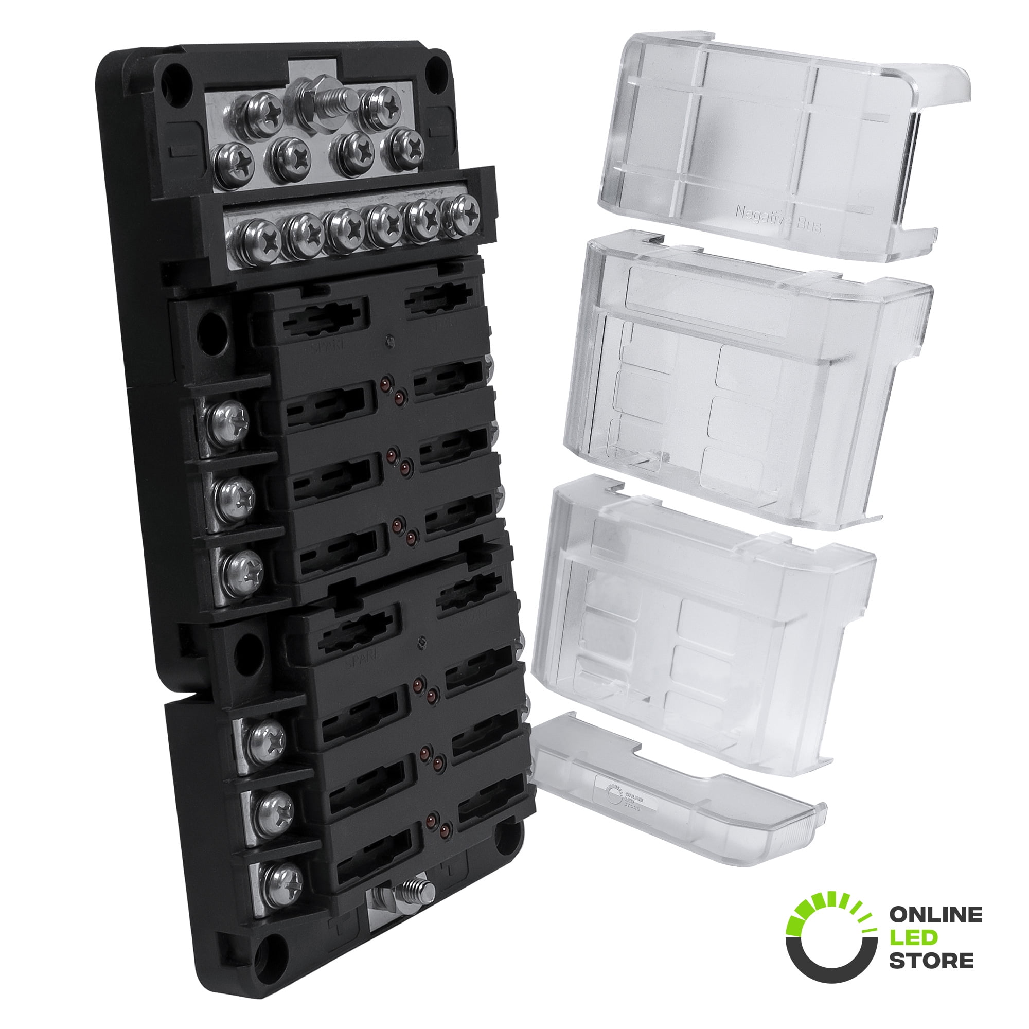 12-Way Power/12-Way Ground 100A Modular Fuse Box [LED Blown Fuse ...