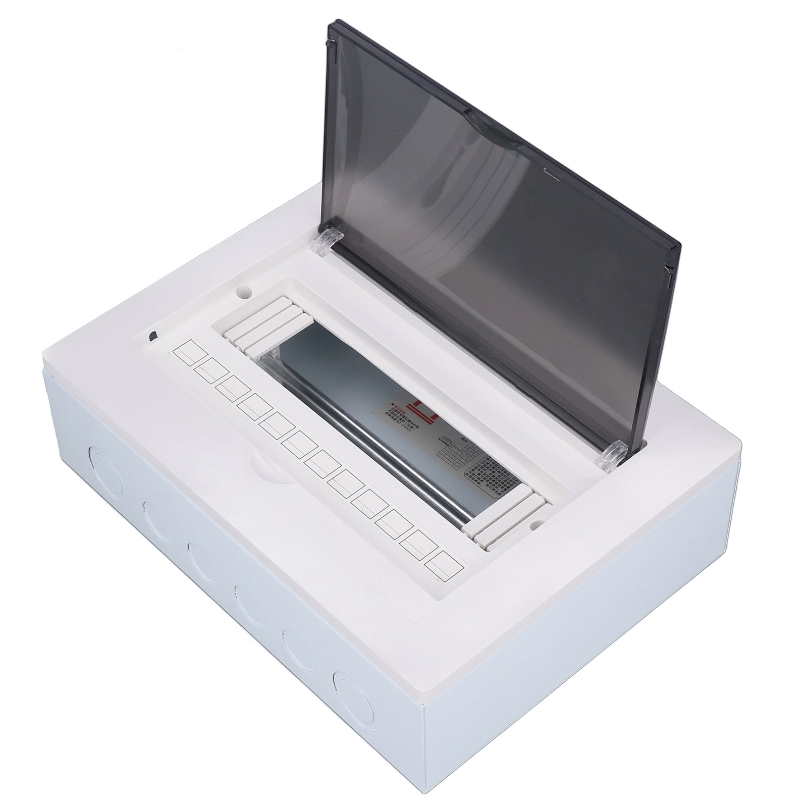 12-Way Surface-Mounted Distribution Box with Circuit Breaker and DIN Rail, Transparent Cover ...
