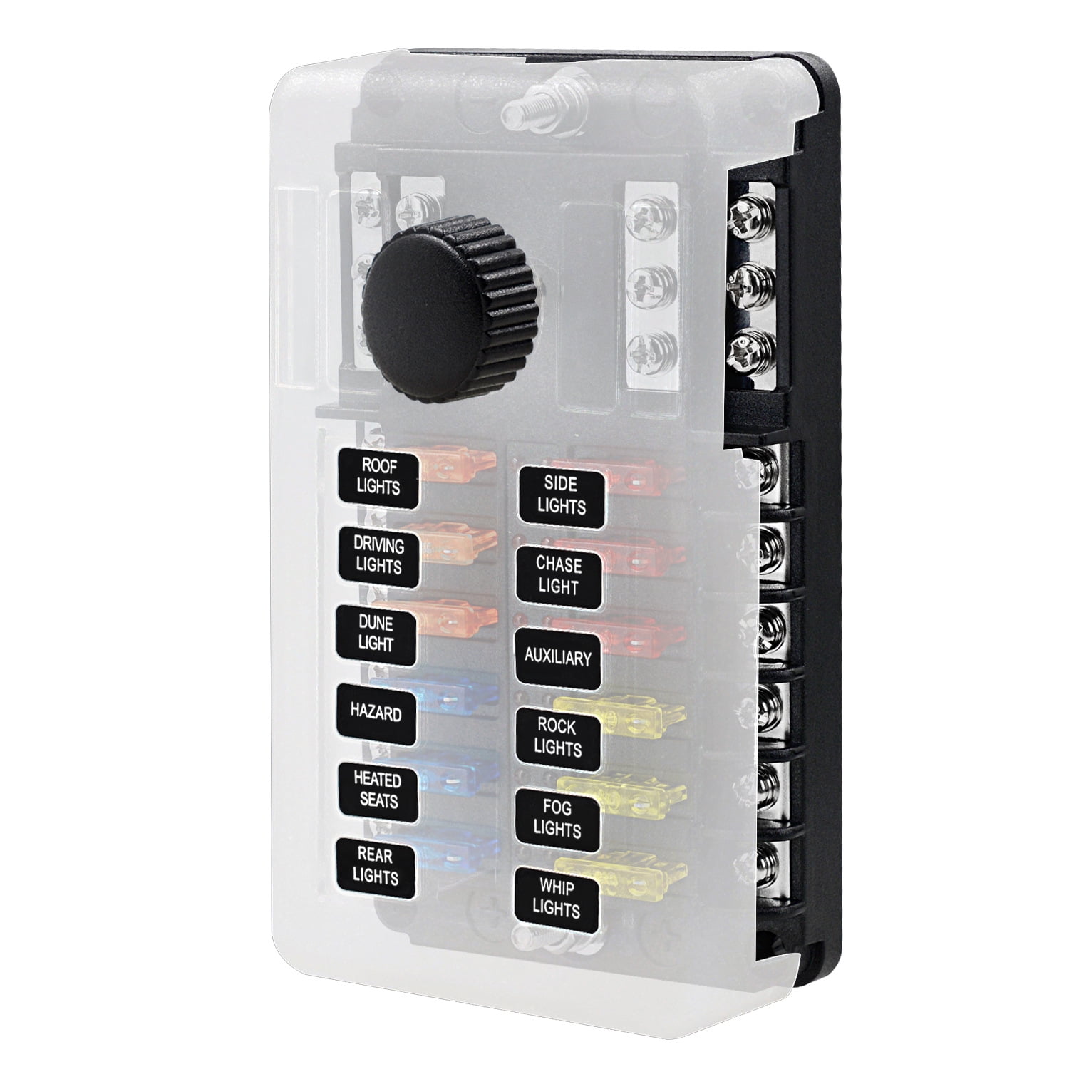 12-Way Waterproof Marine Fuse Block with Ground Busbar, 12V 100A Max ...