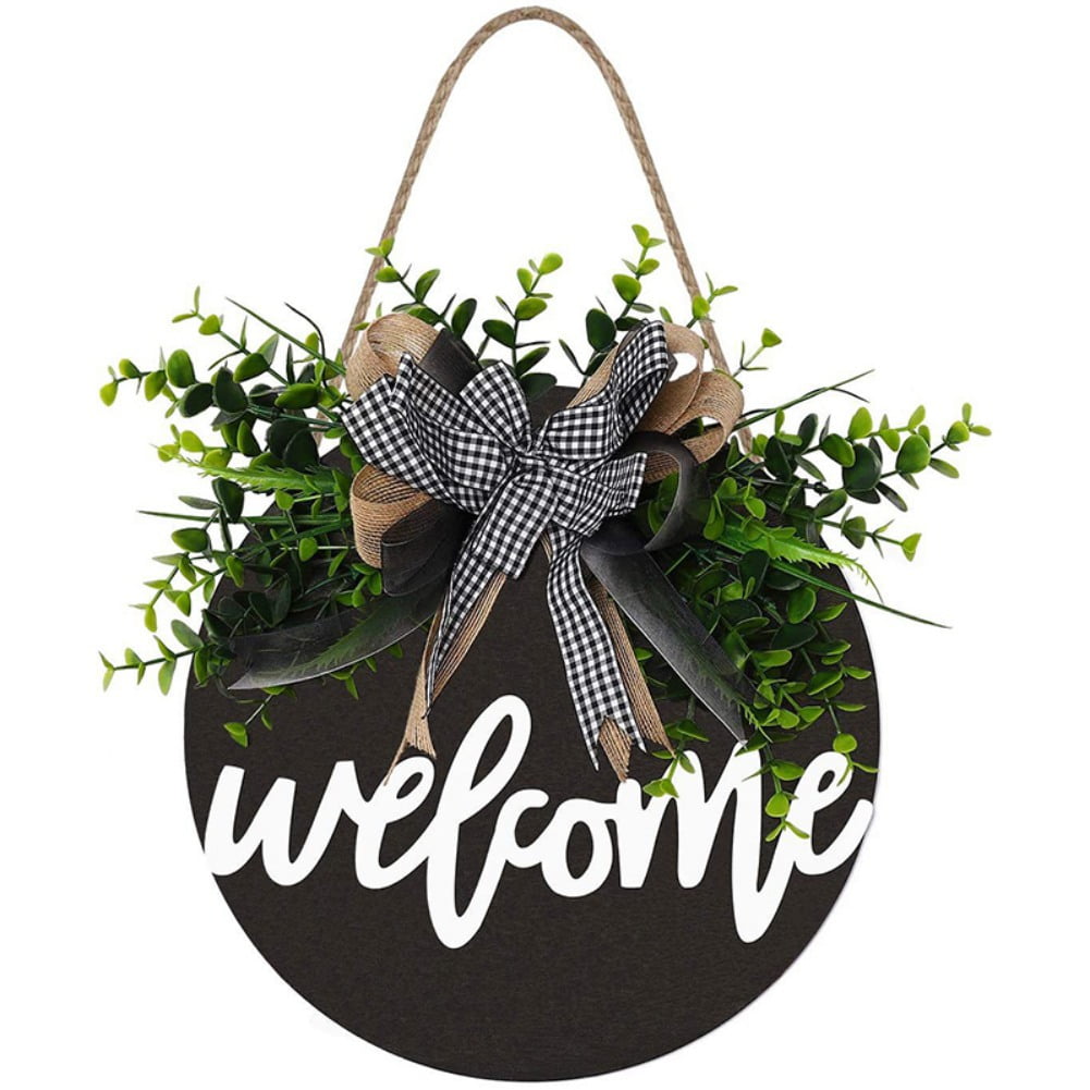 12" Welcome Sign For Front Door Round Wood Sign Hanging Welcome Sign ...