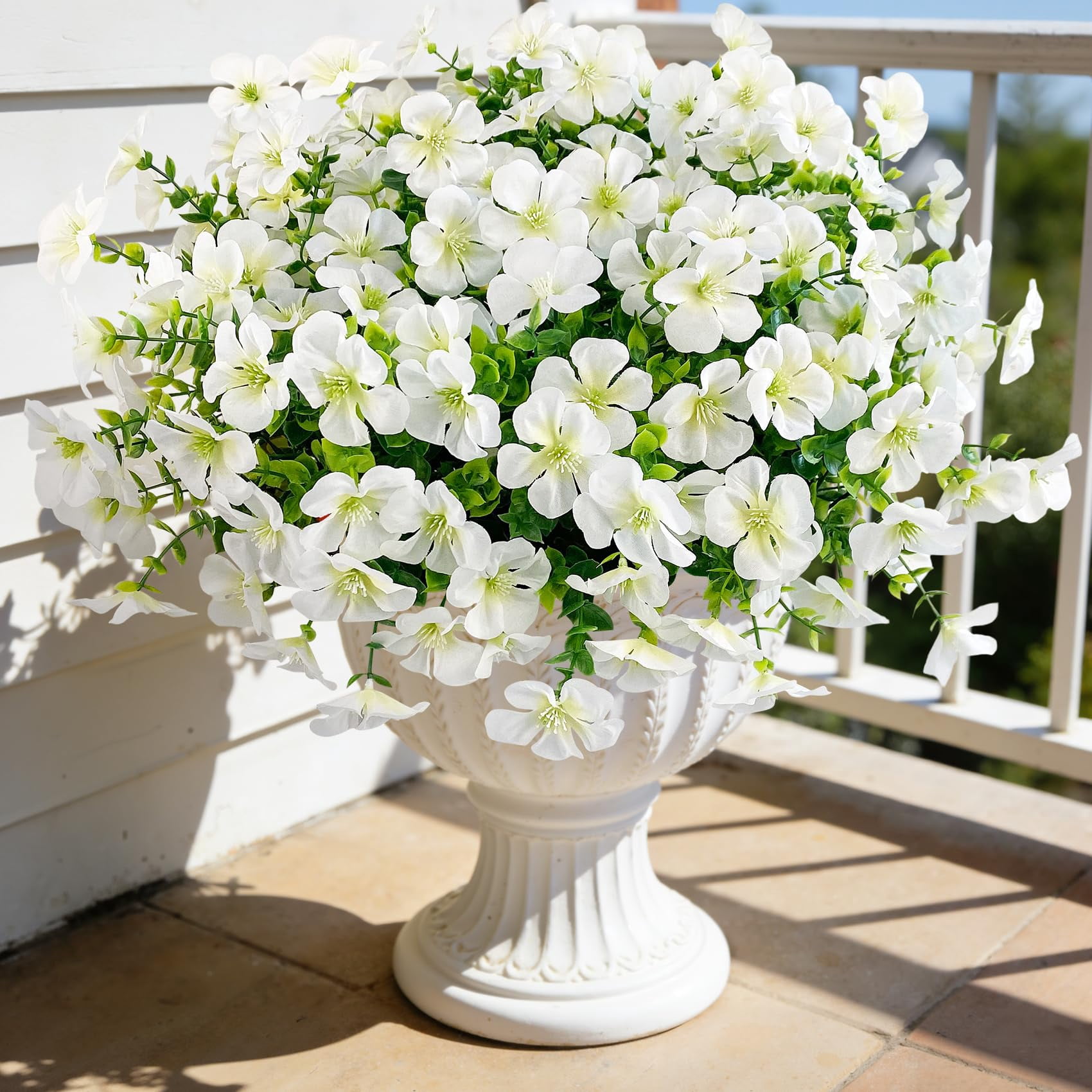 12 White Artificial Geranium Flowers Outdoor Garden Porch Planter Decor ...