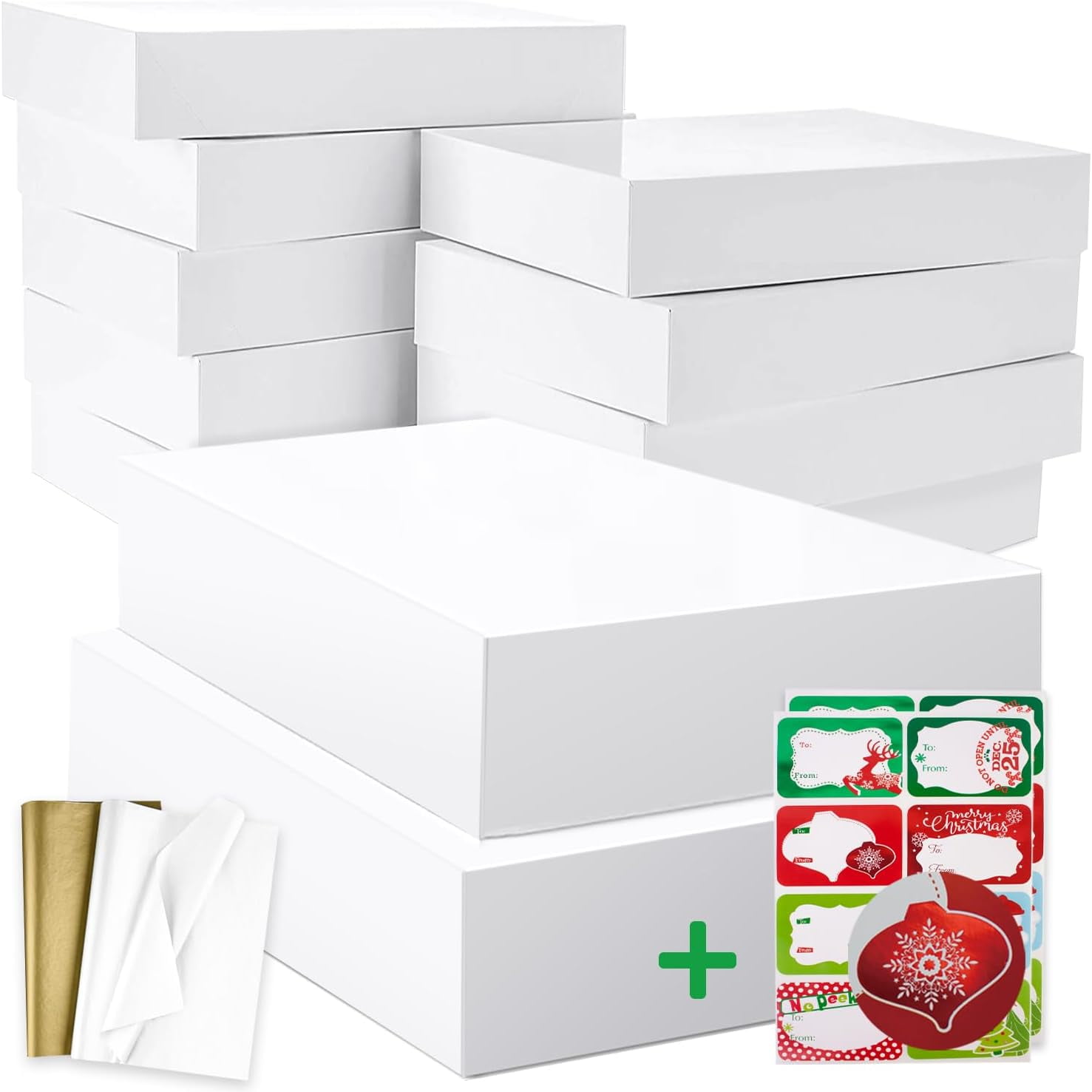 12 White Extra Large Gift Wrap Boxes Bulk with Lids, 12 Tissue paper ...