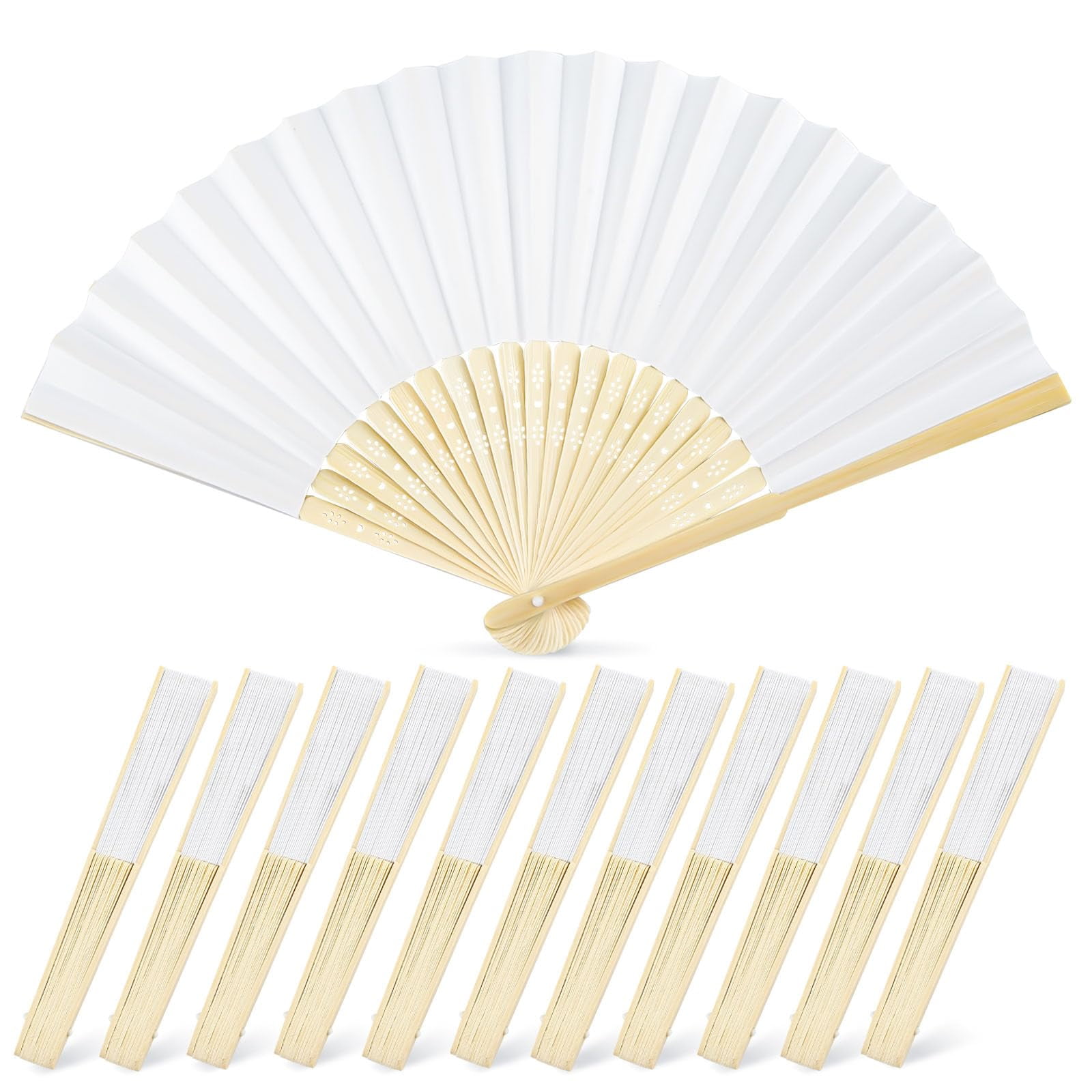 12 White Paper Folding Fans 8.3 Inch, Portable Handheld Fans for ...